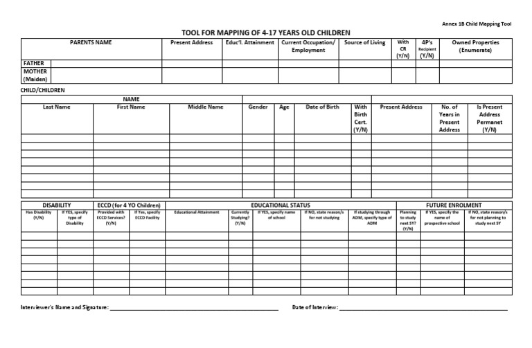 Tool For Mapping of 4-17 Years Old Children | PDF