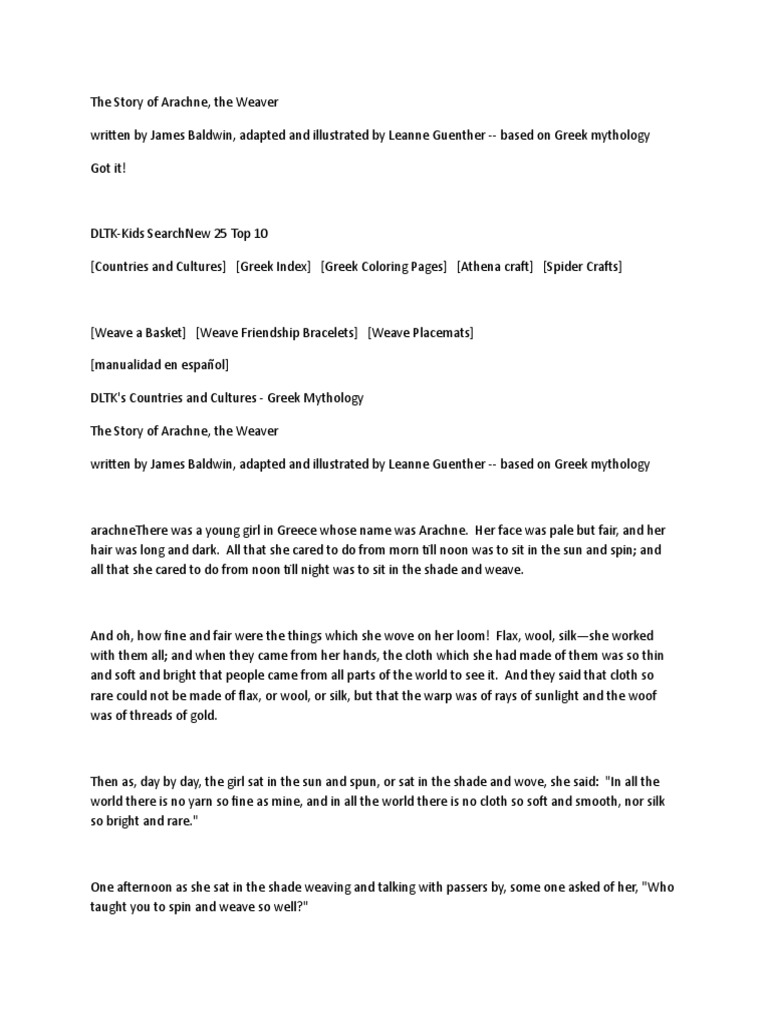 The Story of Arachne | PDF | Weaving | Athena