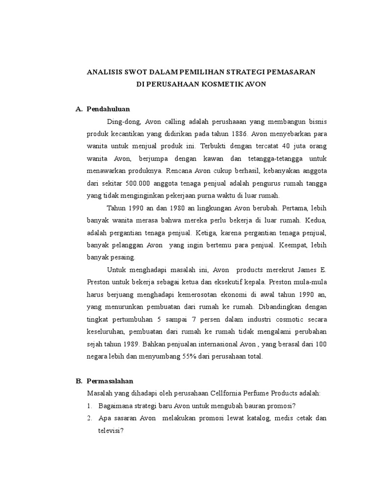 Analisis Swot Avon Adyawan | PDF