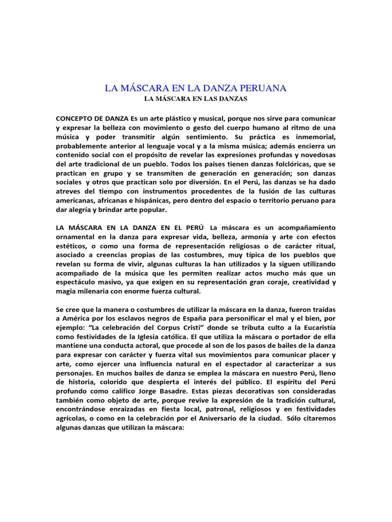 La Máscara en la Danza Peruana | PDF | Máscara | Bailes