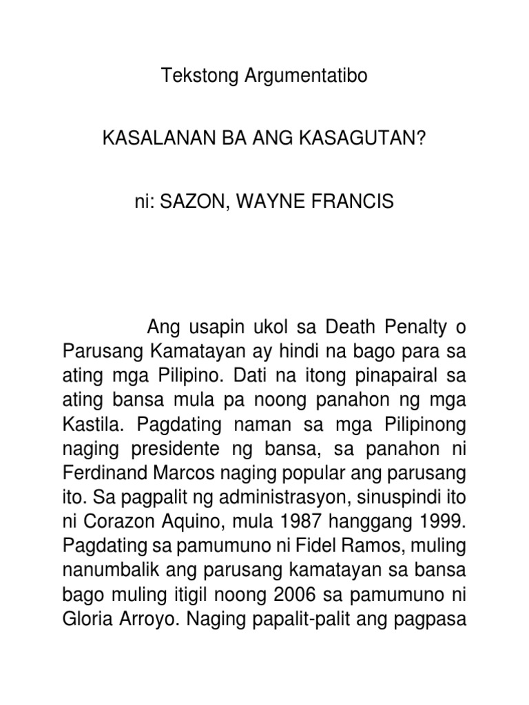 Tekstong Argumentatibo SAMPLE | PDF