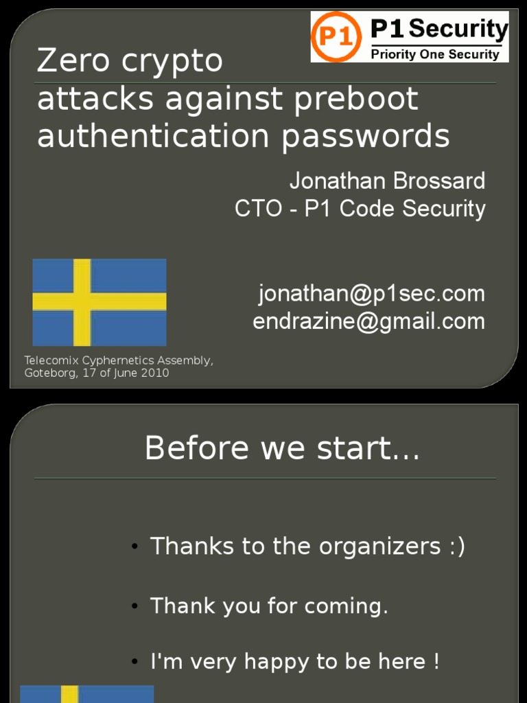 Moabi - Bruteforcing PreBoot Authentication - TELECOMIX 2009 | PDF | Cryptography | Bios