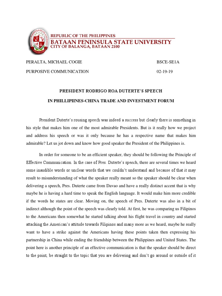Speech Sample | PDF | Rodrigo Duterte | Communication
