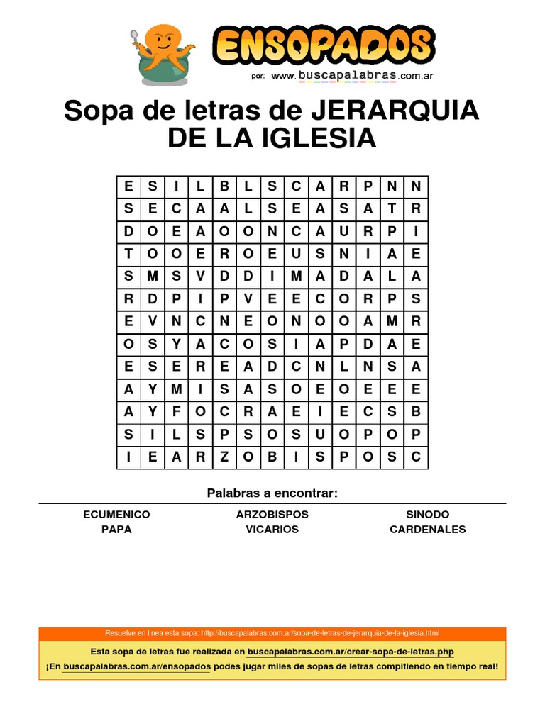 Sopa de Letras de Jerarquia de La Iglesia PDF | PDF