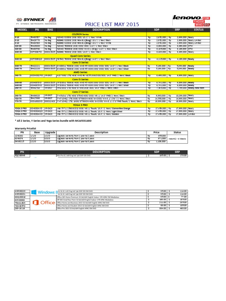 May 2015 Price List and Product Catalog for Laptop Computers, Tablets ...