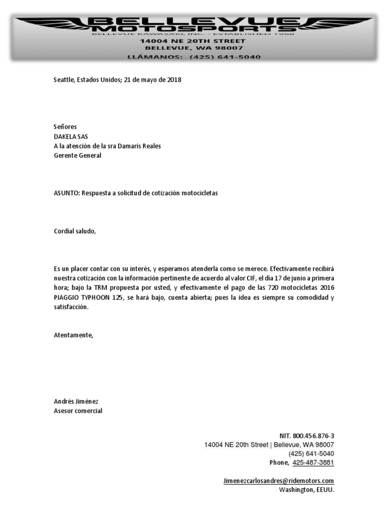 Ejemplo de Respuesta A Una Solicitud de Cotizacion | PDF