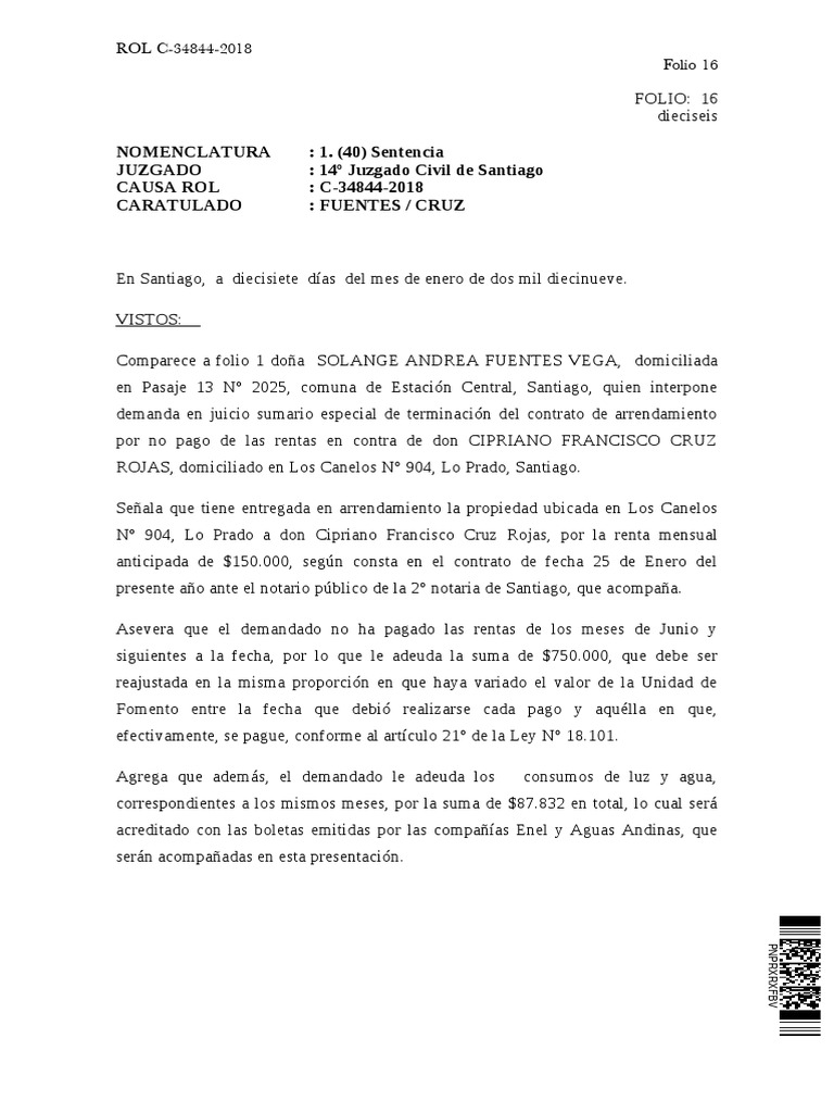 Nomenclatura: 1. (40) Sentencia Juzgado: 14º Juzgado Civil de Santiago ...