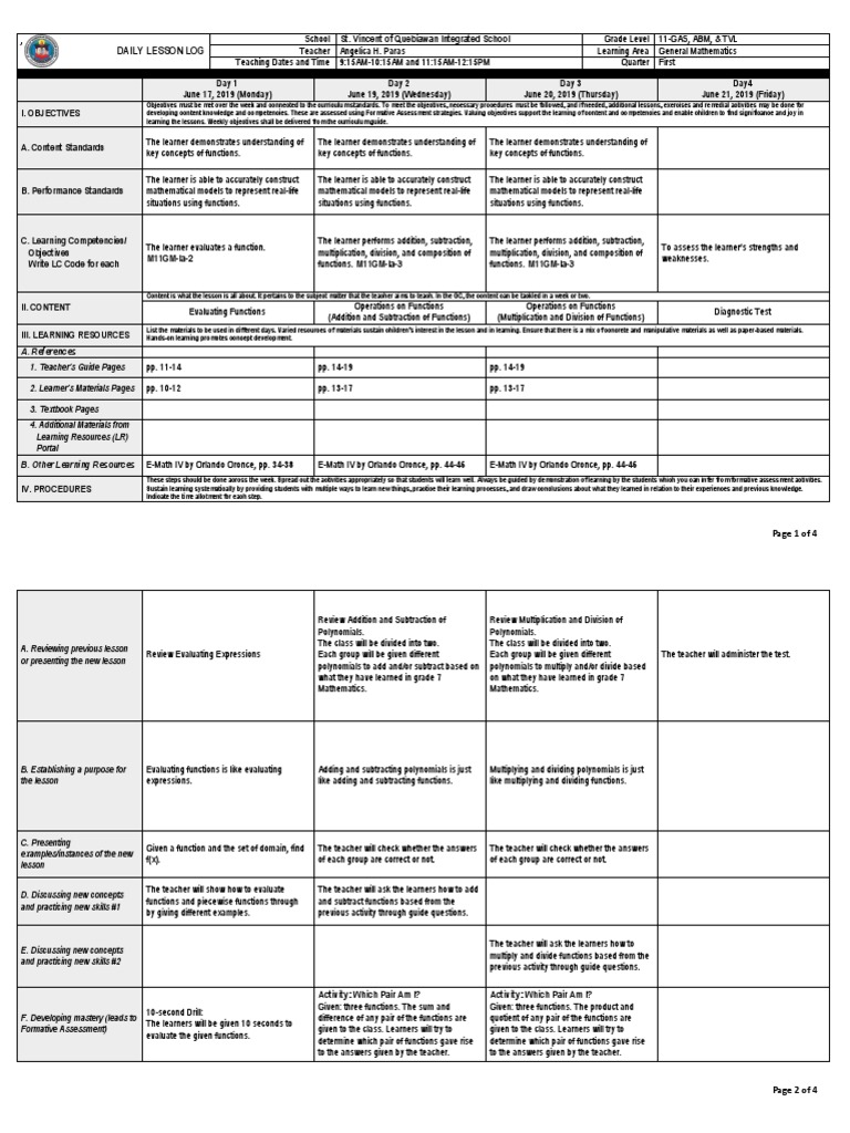 Week 3 Operations On Functions | PDF | Learning | Teachers