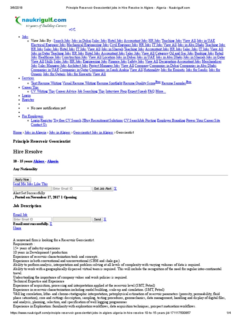 Principal Reservoir Geoscientist Job in Algiers | PDF | United Arab ...