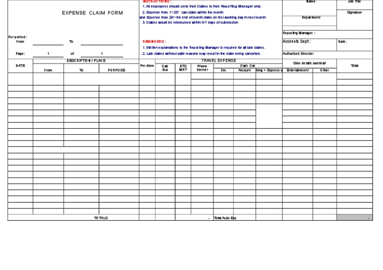 Expense Claim Form | PDF