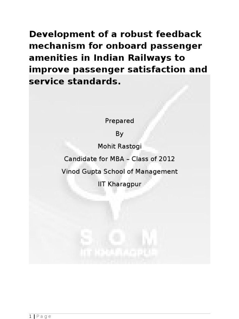 Railway Feedback System - by - Mohit Rastogi - VGSOM - IIT - KGP | PDF ...