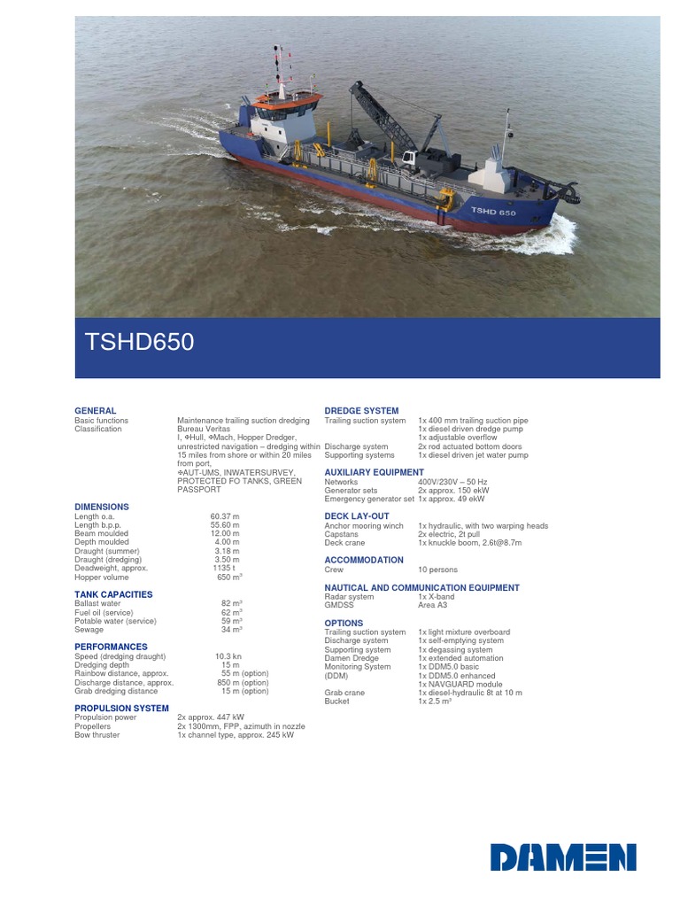 Product Sheet Trailing Suction Hopper Dredger 650 | PDF | Dredging ...