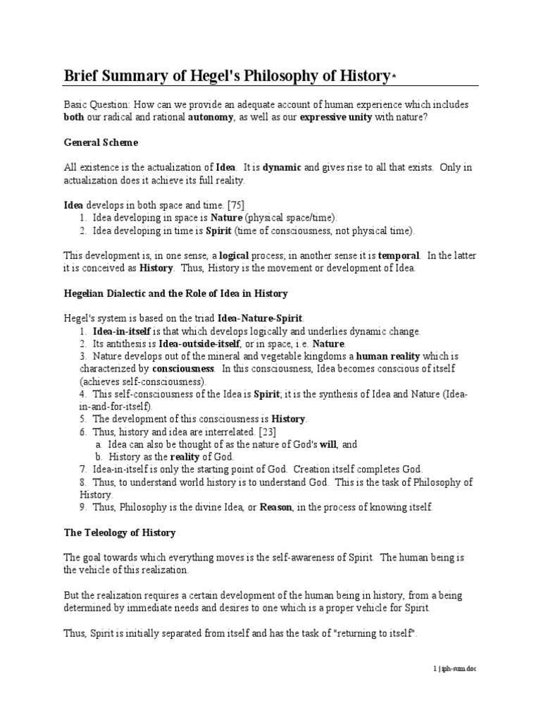 An Overview of Hegel's Philosophy of History and the Central Role of ...