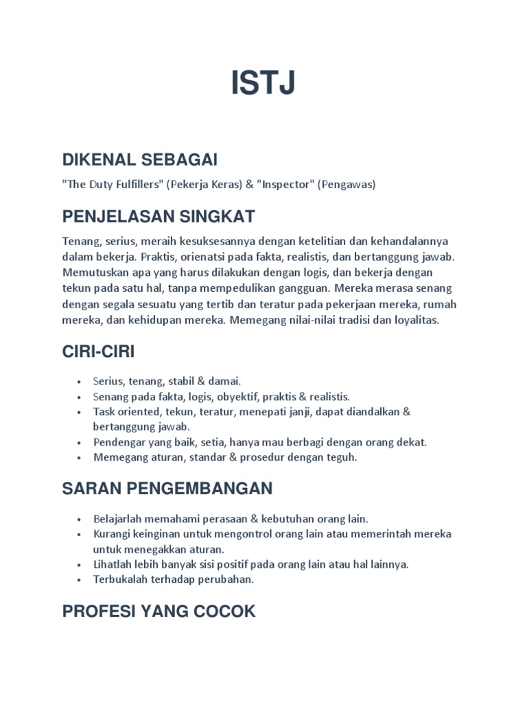 ISTJ | PDF | Pengembangan Diri