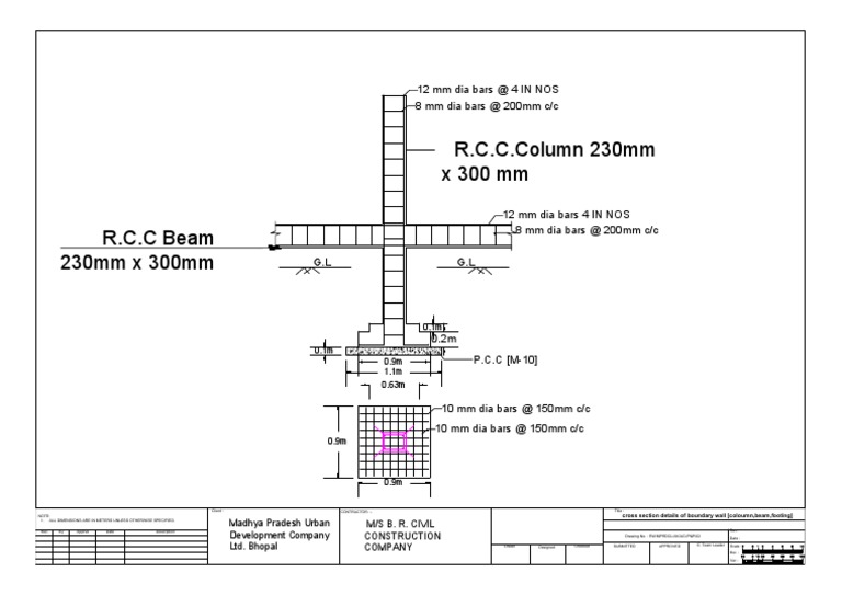 R.C.C.Column 230mm X 300 MM: 12 MM Dia Bars at 4 IN NOS 8 MM Dia Bars ...