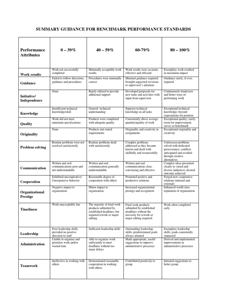 Benchmark Performance Standards Guide | PDF | Leadership | Creativity