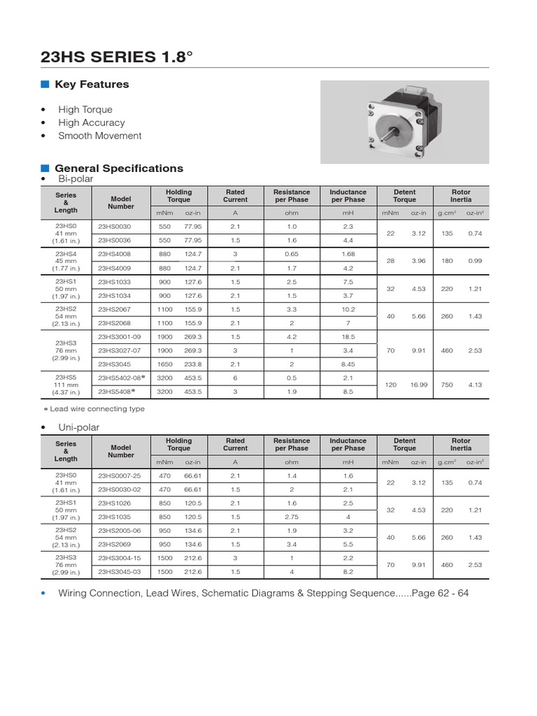 Hybrid Stepper Motors 23HS Series PDF | PDF | Electrical Components ...