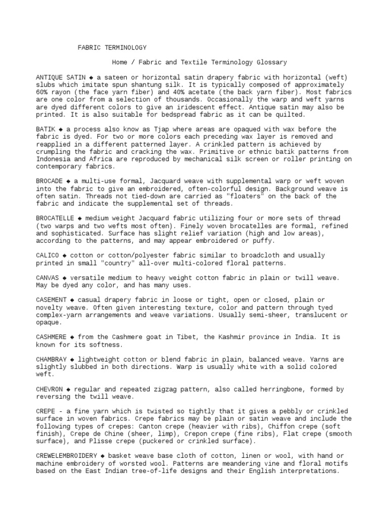 Fabric Terminology | PDF | Textiles | Weaving