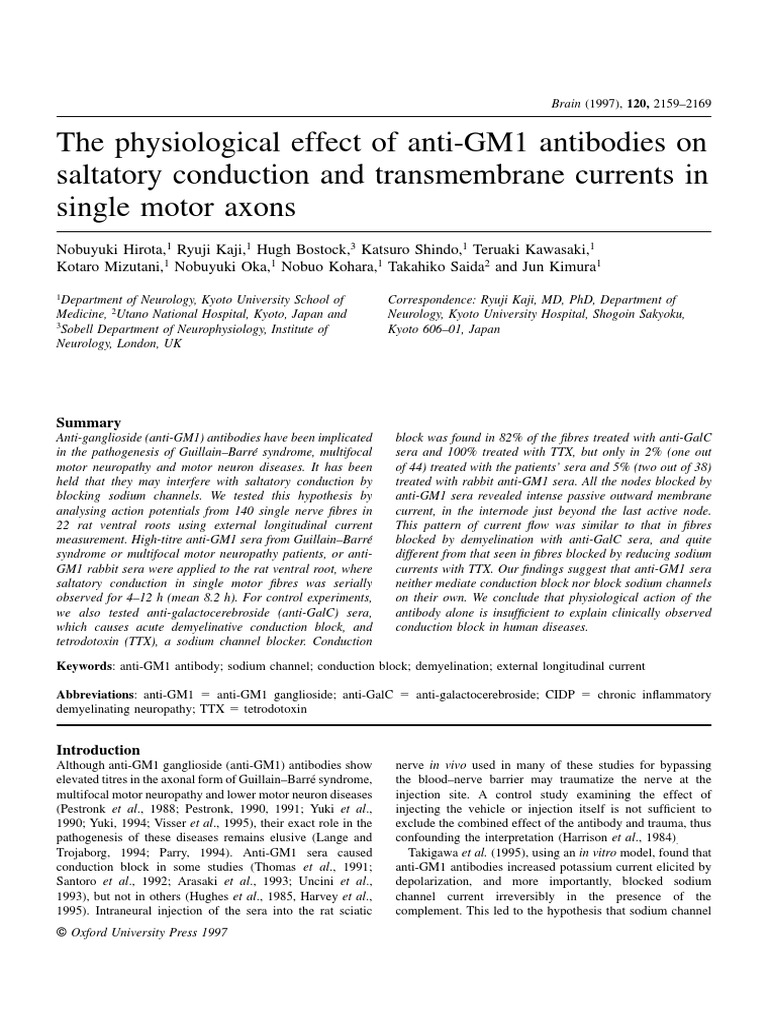 The Physiological Effect of anti-GM1 Antibodies On Saltatory Conduction ...