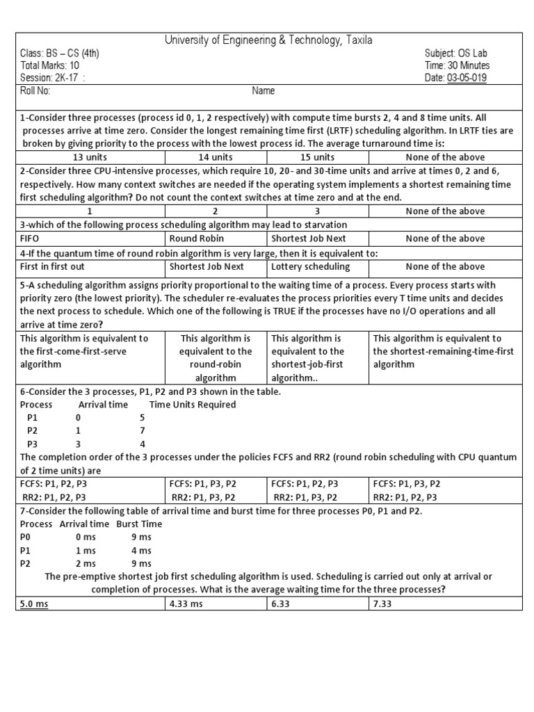 Quiz 2 | PDF | Scheduling (Computing) | Algorithms And Data Structures