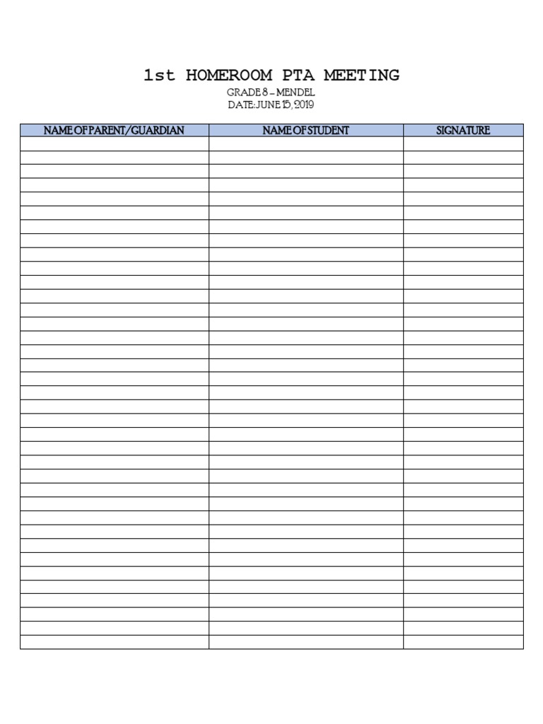 1st HOMEROOM PTA MEETING | PDF