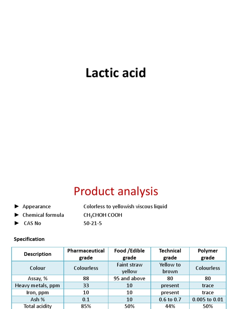 Lactic Acid Spec and Application | PDF | Lactic Acid | Chemical Substances