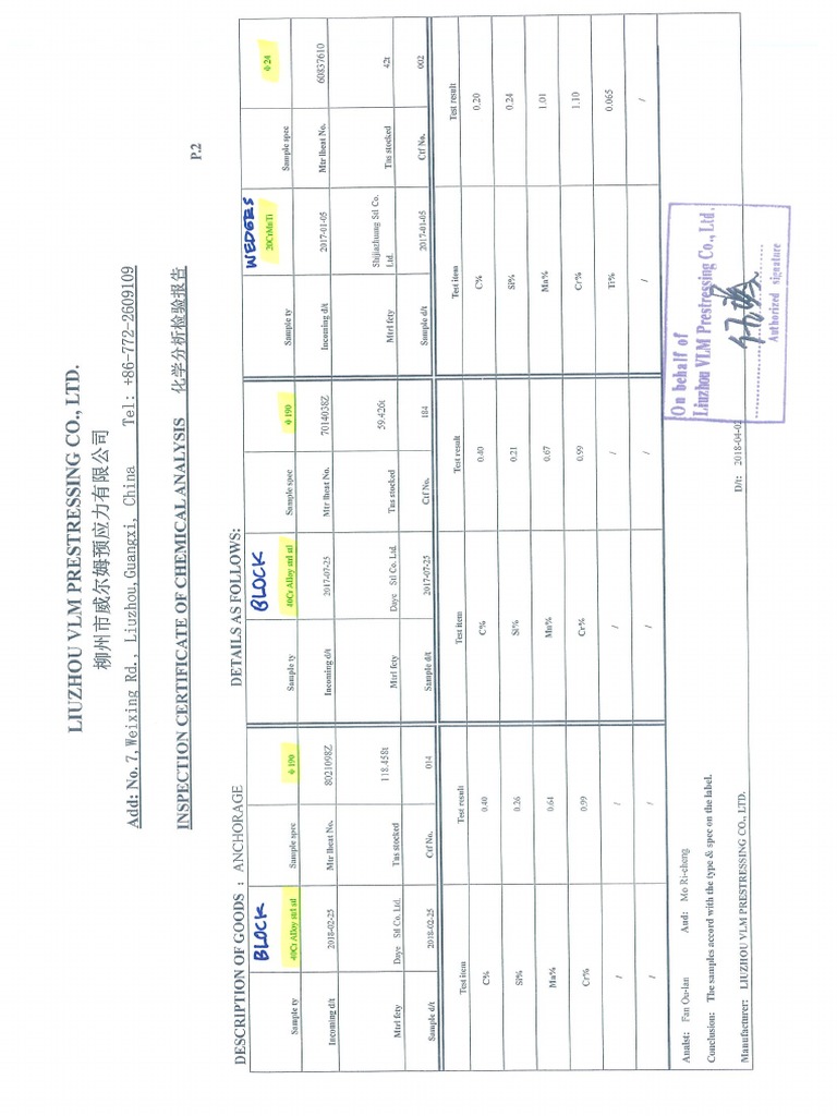 Mill Sheet Angkur WBP Post Tension PDF | PDF