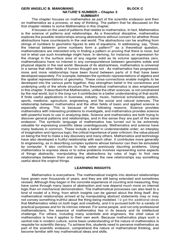Chapter 2 Summary and Learning Insights | Download Free PDF | Abstraction | Teaching Mathematics