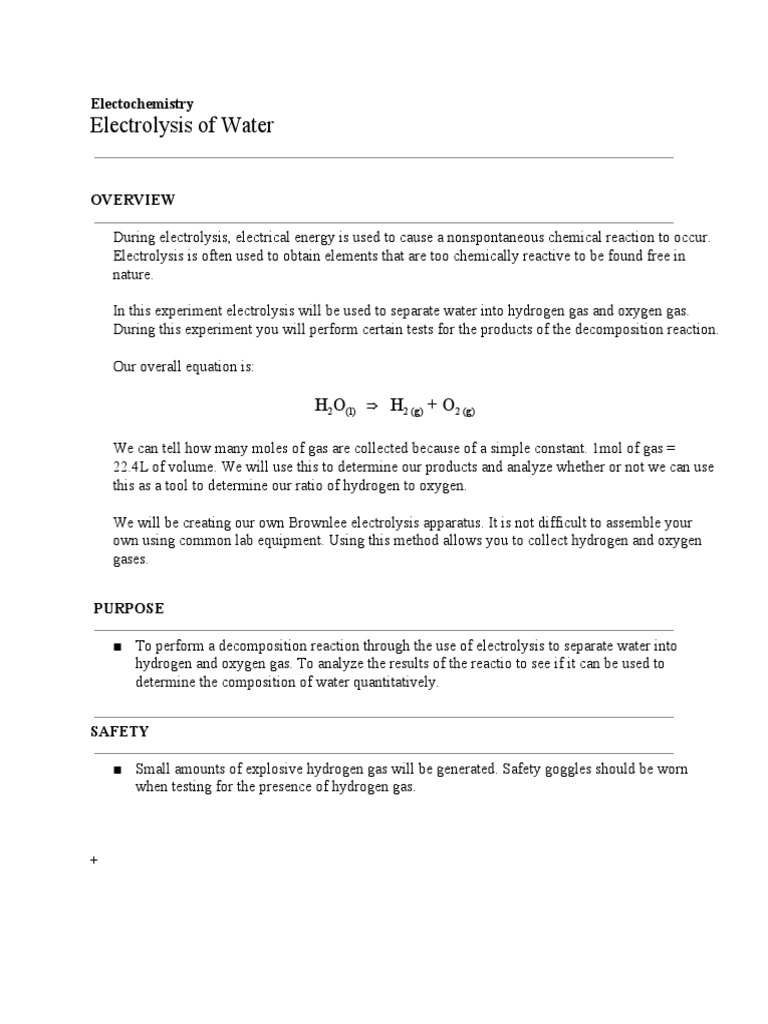 Water Electrolysis Experiment Guide | PDF | Gases | Hydrogen