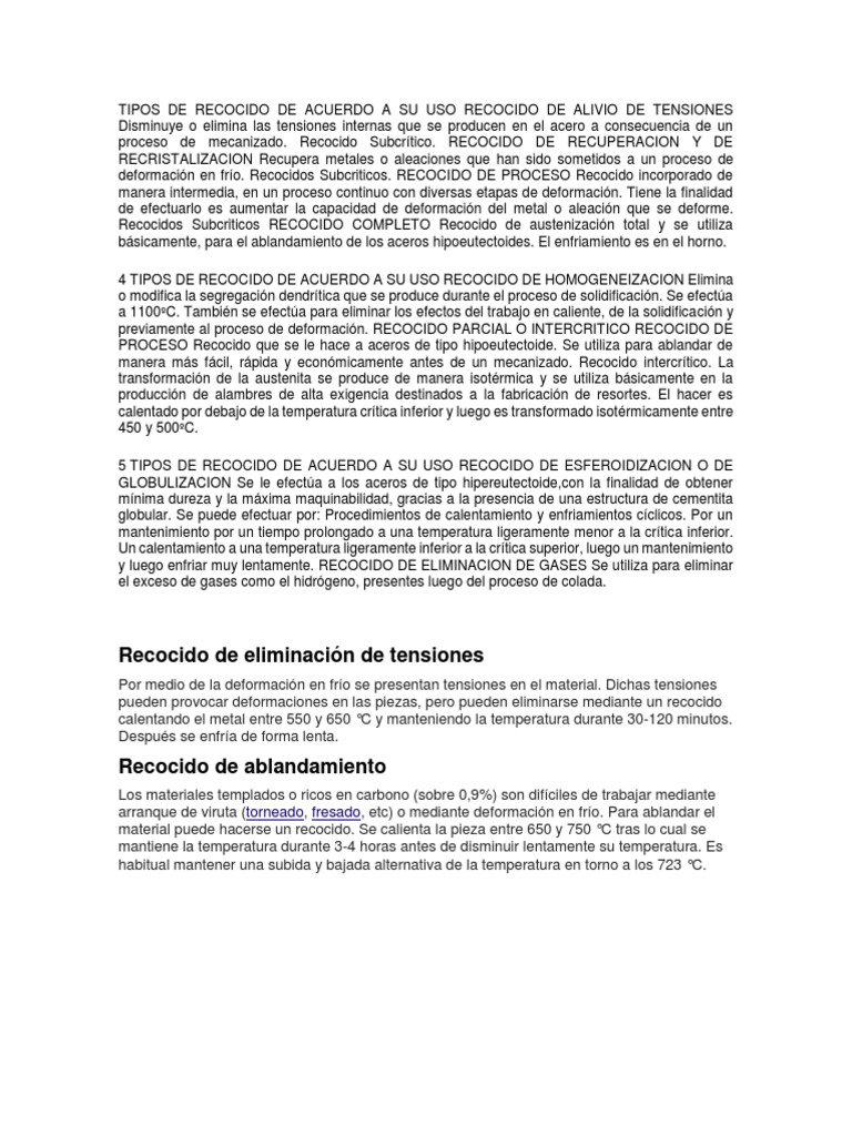 Tipos de Recocido | PDF | Recocido (Metalurgia) | Procesos de negocio