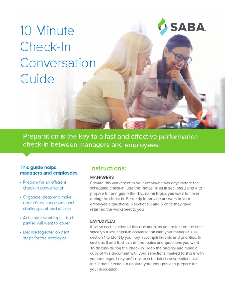 10 Minutes Check in Conversation Guide | PDF | Learning | Cognition