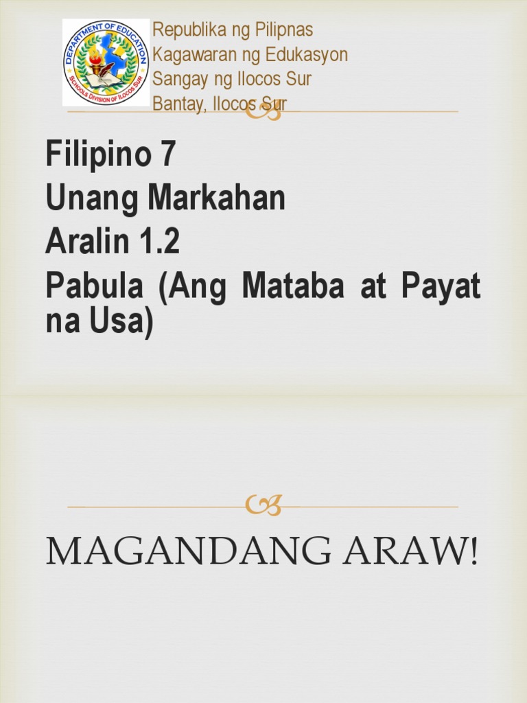 Aralin 1.2a-Panitikan - Ang Mataba at Payat NG Usa | PDF