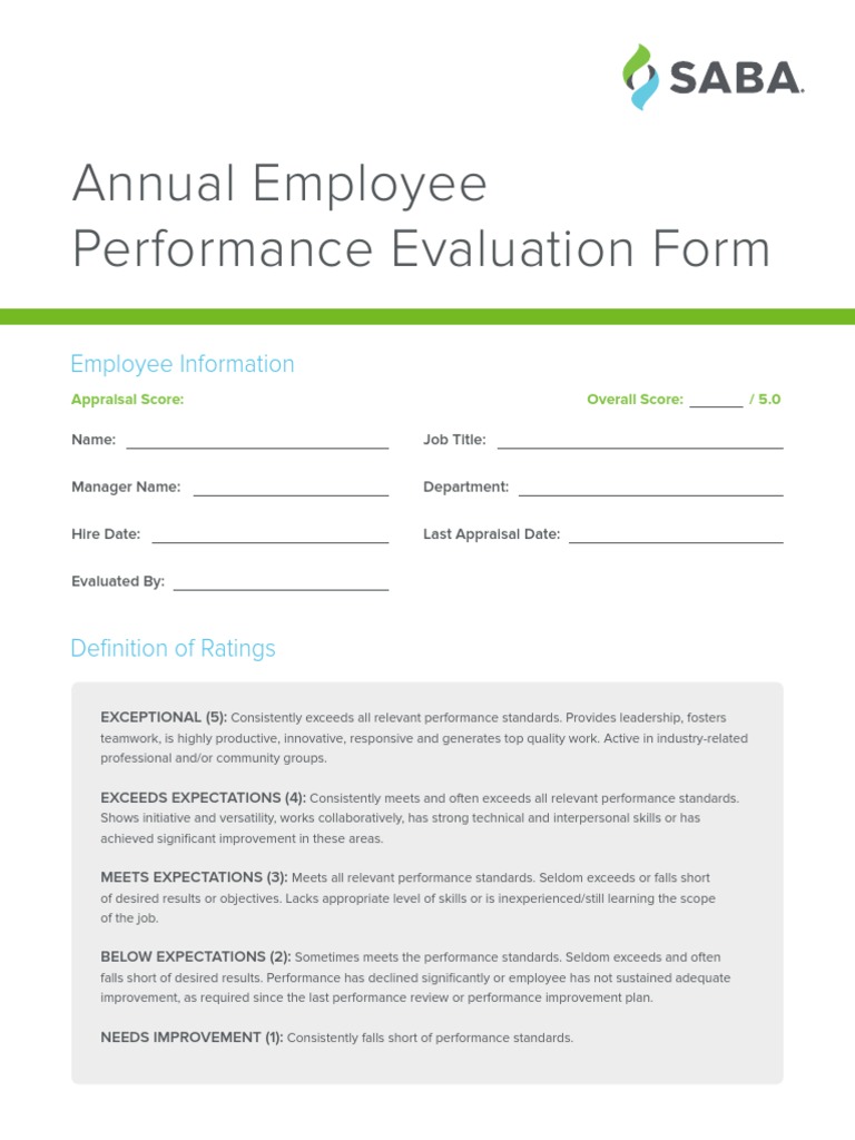 Annual Employee Performance Evaluation Form | PDF | Performance ...