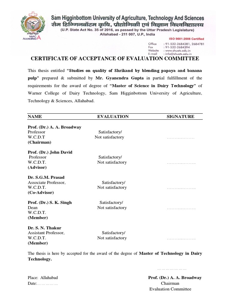 Certificate of Acceptance of Evaluation Committee | PDF