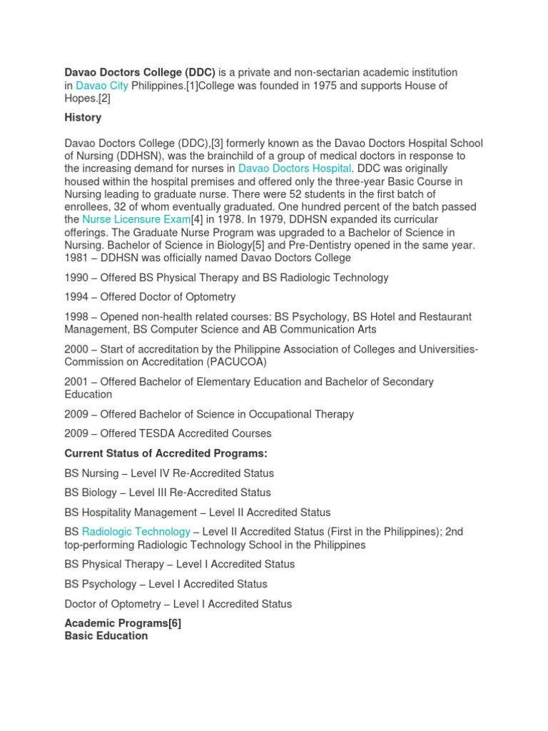 Davao City: Davao Doctors College (DDC) | PDF | Academia | Educational ...