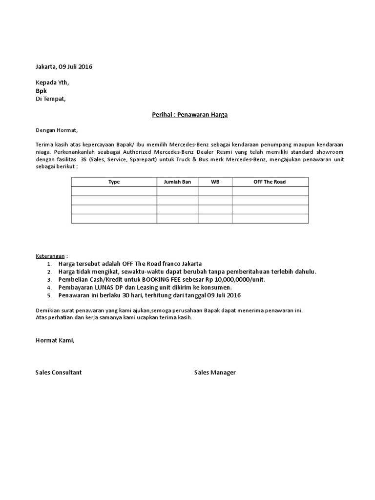 Surat Penawaran Mobil | PDF