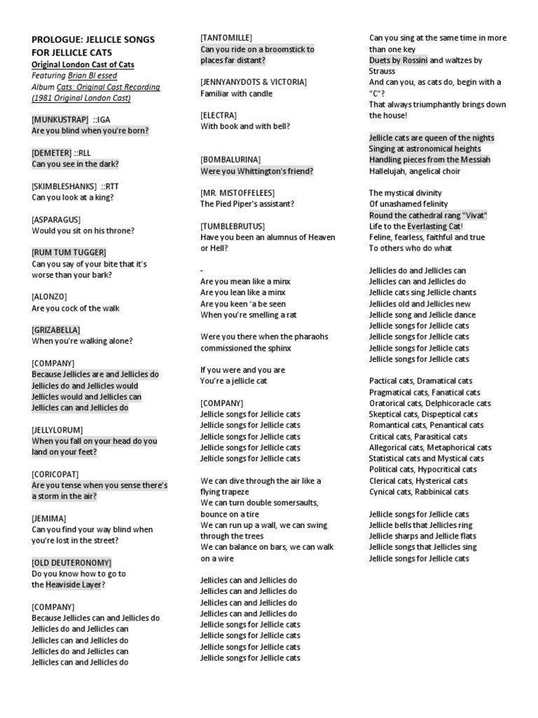 PROLOGUE - Jellicle Song For Jellicle Cats | PDF | Fictional Felines ...