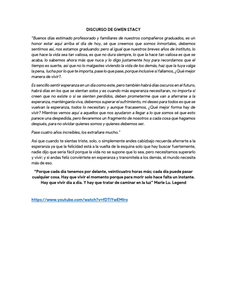 Discurso de Gwen Stacy | PDF
