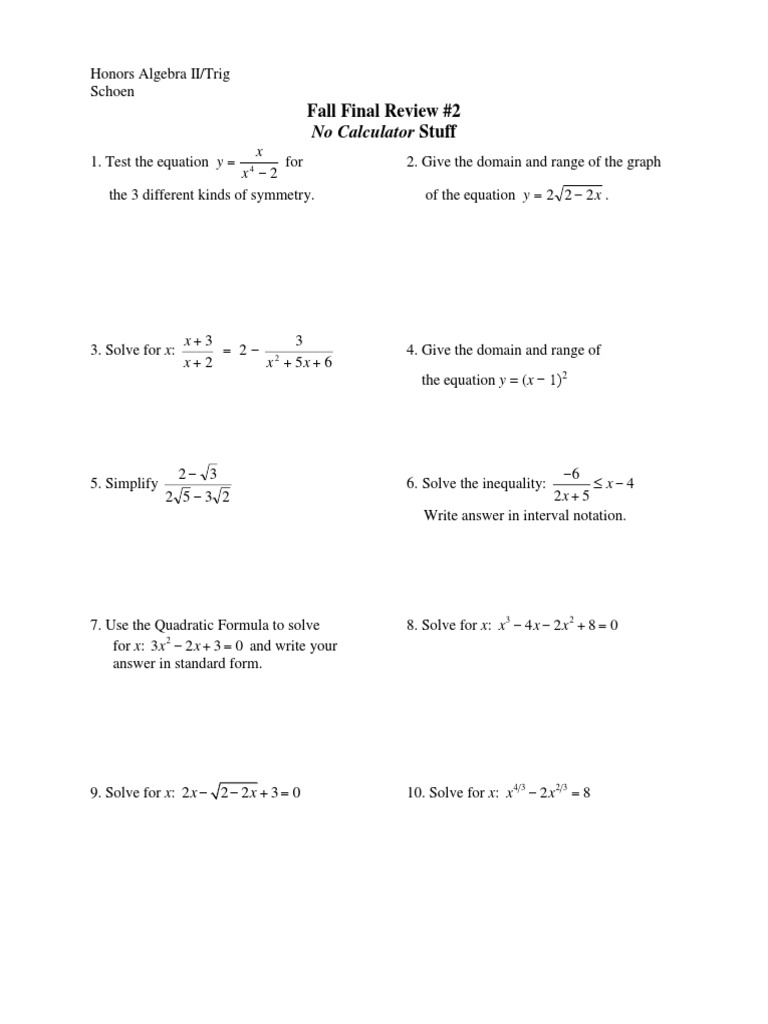 Algebra II/Trig Fall Final Review | PDF | Asymptote | Function ...