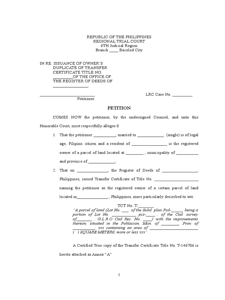 1 Petition Issuance of Title - LAW File | PDF | Private Law | Public Law