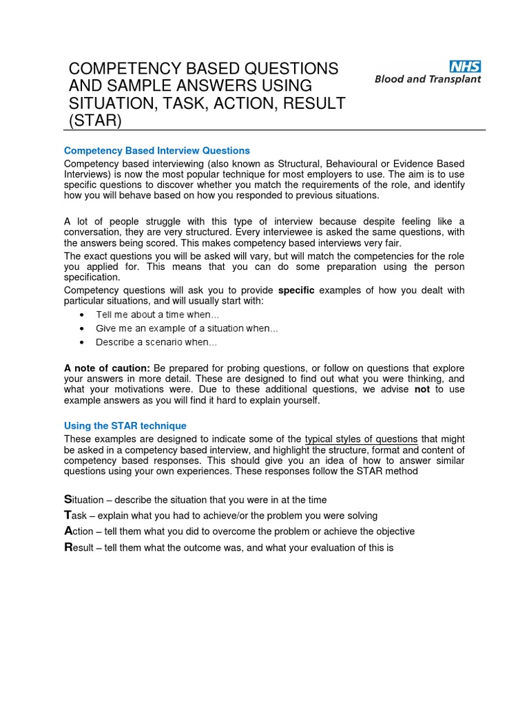 Guidance - Competency Based Questions and Sample Answers | PDF ...