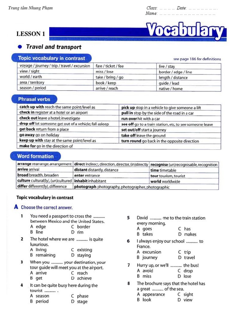 Travel and Transport Vocabulary B2 | PDF