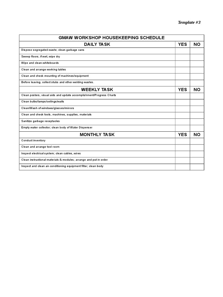 Gmaw Workshop Housekeeping Schedule | PDF