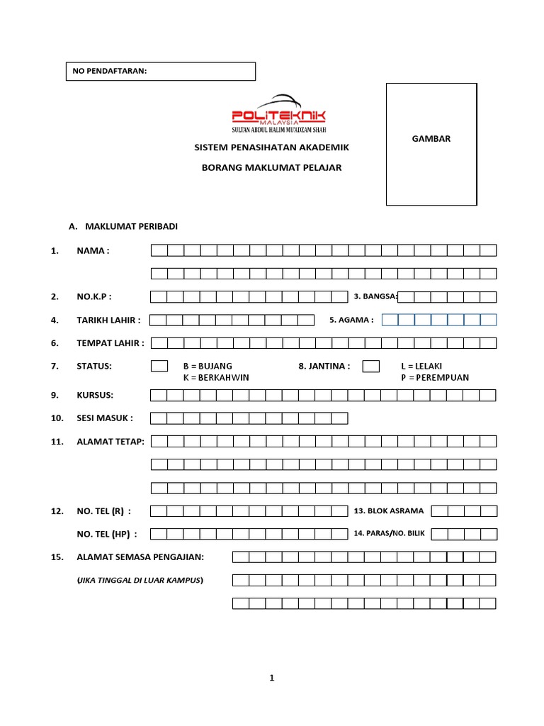 Borang Maklumat Pelajar | PDF