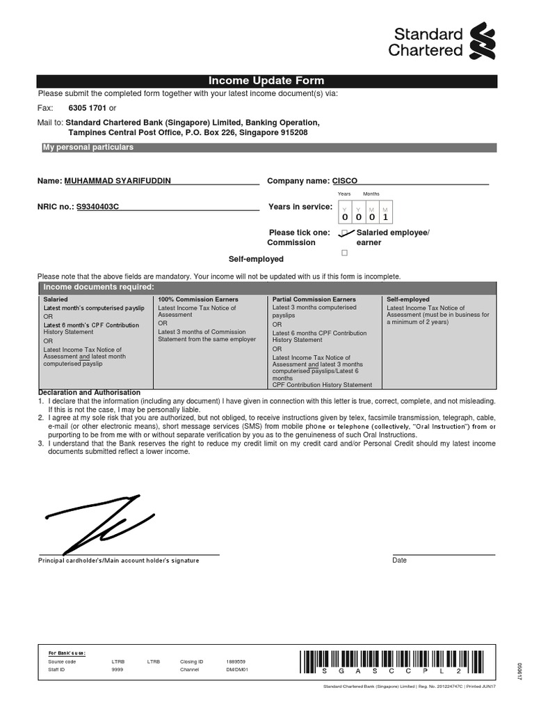 SG Form CCPL Income Update Form NC | PDF | Mail | Telegraphy