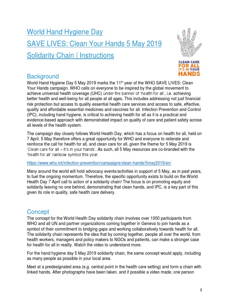World Hand Hygiene Day SAVE LIVES: Clean Your Hands 5 May 2019 ...