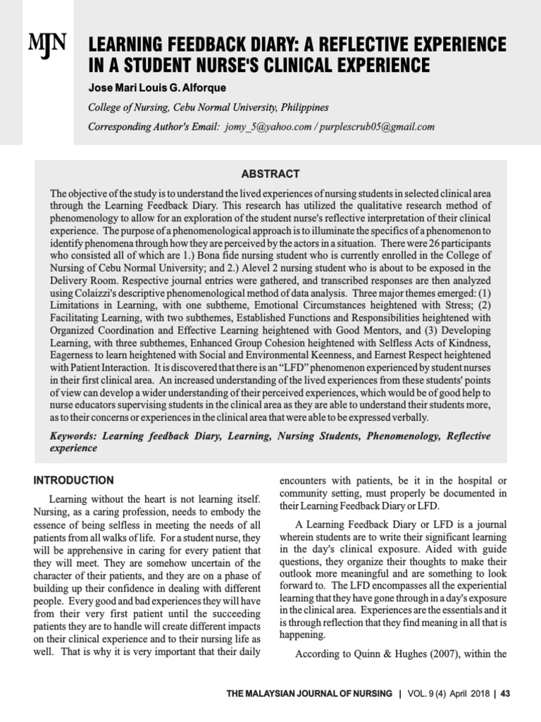LFD - A Reflective Experience in A Student Nurse's Clinical Experience ...