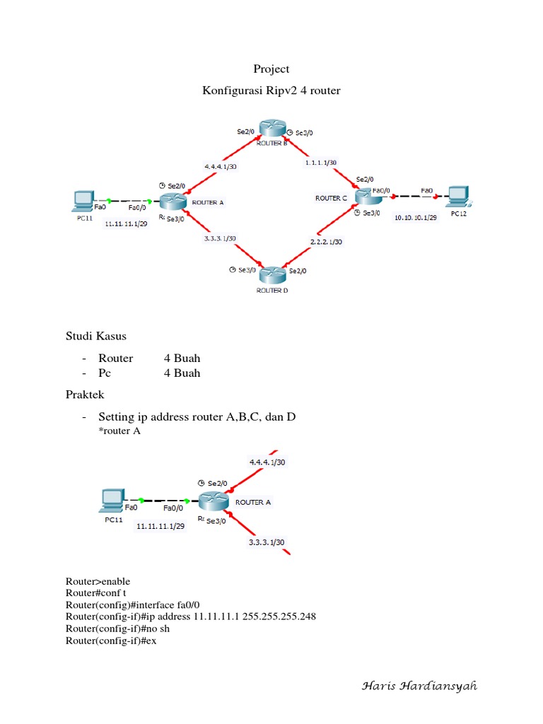 PROJECT (Routing RIPv2 4 Router) | PDF | Router (Computing) | Ip Address
