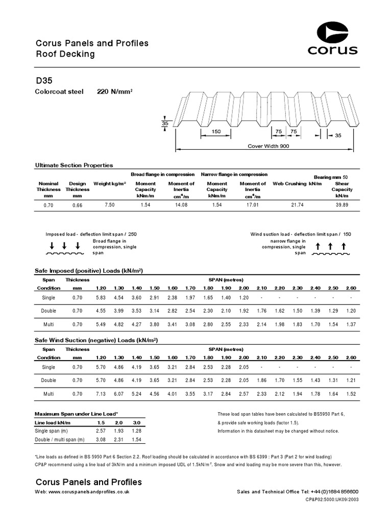 Corus D35 Roof Deck Load Span | PDF | Civil Engineering | Mechanical ...