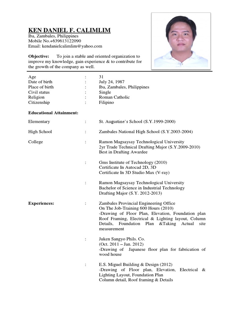 Ken Daniel F. Calimlim Resume | PDF | Building Technology ...